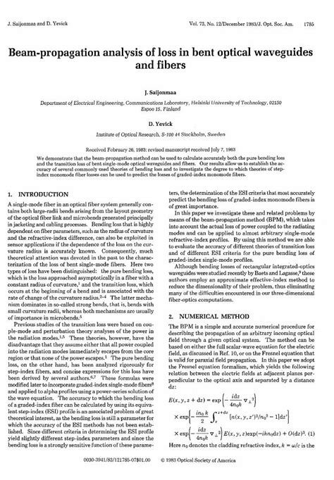 Pdf Beam Propagation Analysis Of Loss In Bent Optical Waveguides And Fibers Dokumentips