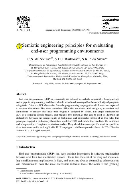 Pdf Semiotic Engineering Principles For Evaluating End User Programming Environments
