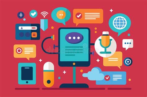 A Vibrant Illustration Showcases A Voice Interface Surrounded By Various Icons Representing