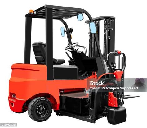 빨간색 지게차와 팔레트 잭의 배터리는 클리핑 경로가 있는 흰색 배경에 격리되어 있습니다 3차원 형태에 대한 스톡 사진 및 기타 이미지 3차원 형태 공급망 공장 산업