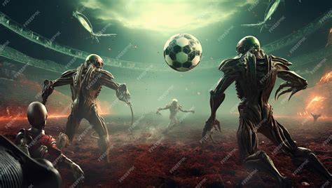 Premium Ai Image Futuristic Soccer Match Scene Featuring Alien