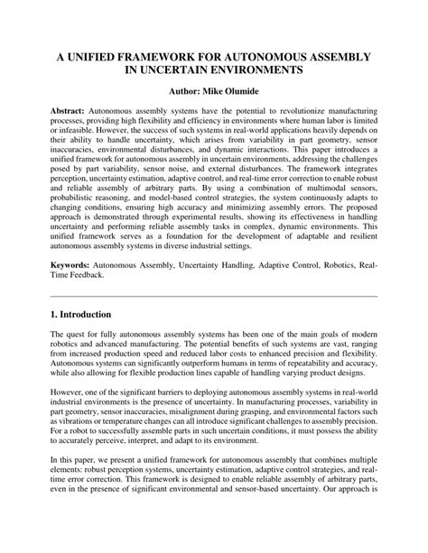 Pdf A Unified Framework For Autonomous Assembly In Uncertain Environments