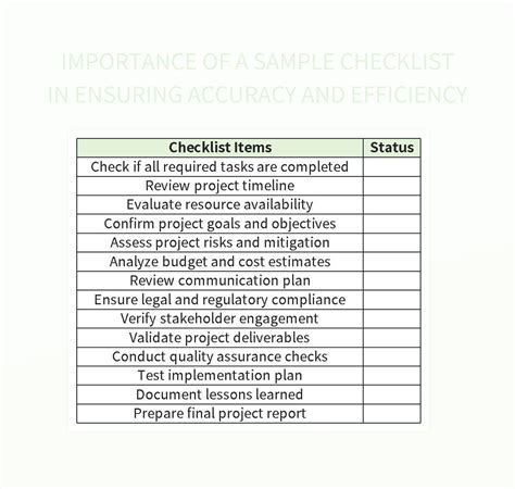 Importance Of A Sample Checklist In Ensuring Accuracy And Efficiency