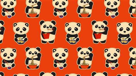 Cute Pandas Eating Dim Sum Doodle Loop Background Video Flat Cartoon