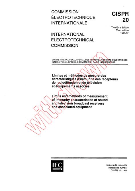 Cispr 20 1996 Limits And Methods Of Measurement Of Immunity Characteristics Of Sound And