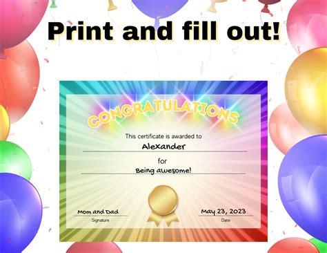 Rainbow Certificate Of Excellence Certificate Of Performance