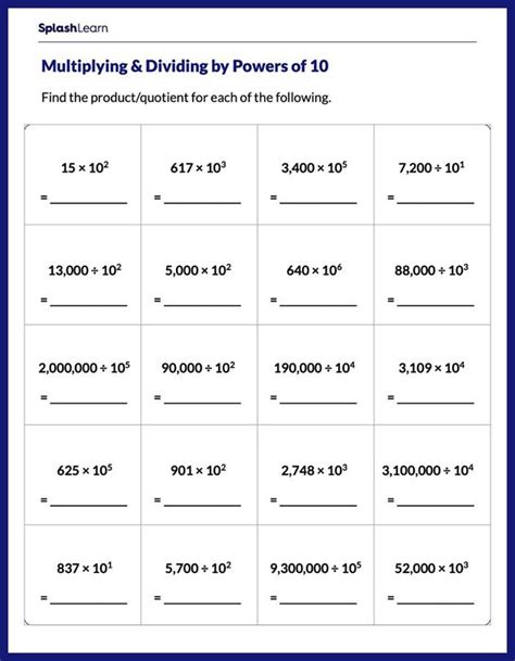 Multiply By Powers Of 10 Worksheet Printable Online Answers