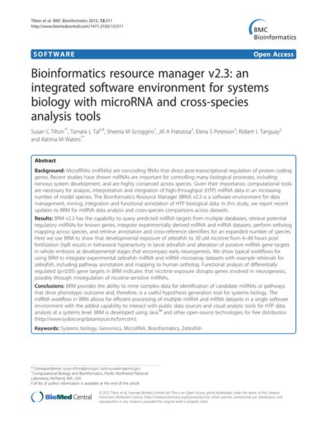 Pdf Bioinformatics Resource Manager V23 An Integrated Software