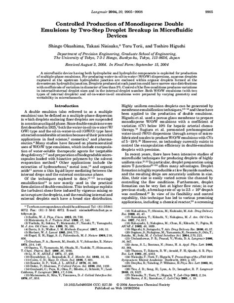 Pdf Controlled Production Of Monodisperse Double Emulsions By Two Step Droplet Breakup In