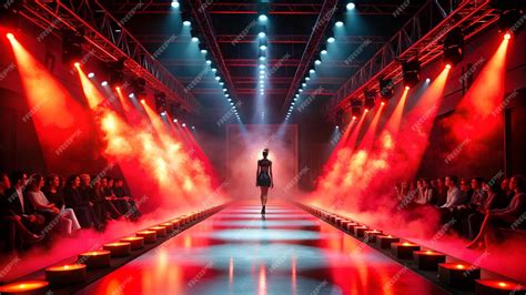 Premium Photo Fashion Show Runway With Red Lights On Black Background