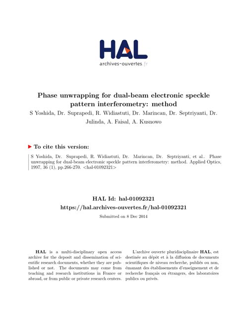 Pdf Phase Unwrapping For Dual Beam Electronic Speckle Pattern Interferometry Method