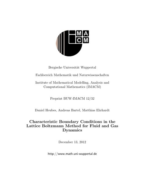 Pdf Characteristic Boundary Conditions In The Lattice Boltzmann Method For Fluid And Gas Dynamics