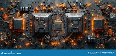 Hardware Chip Isolated On Black Background Electrical Circuit Board Rendering Abstract Computer