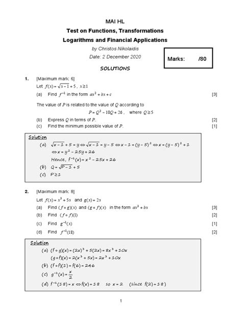 Test 2 Functions Transformations Logarithms Financial Solutions Pdf