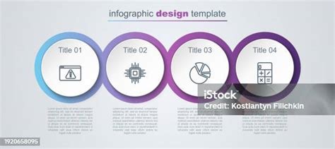 느낌표 프로세서 Cpu 원형 차트 인포 그래픽 및 계산기가있는 라인 브라우저를 설정합니다 비즈니스 인포그래픽 템플릿입니다 벡터