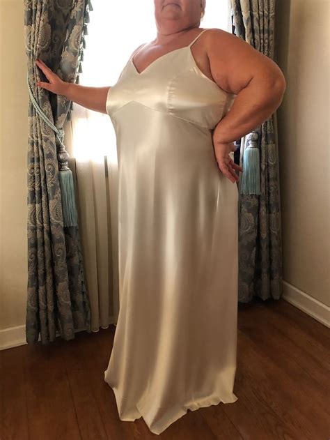 Plus Size Ivory Maxi Silk Satin Dresscream Extra Full Length Slip