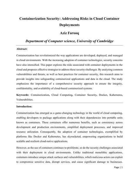 Pdf Containerization Security Addressing Risks In Cloud Container Deployments