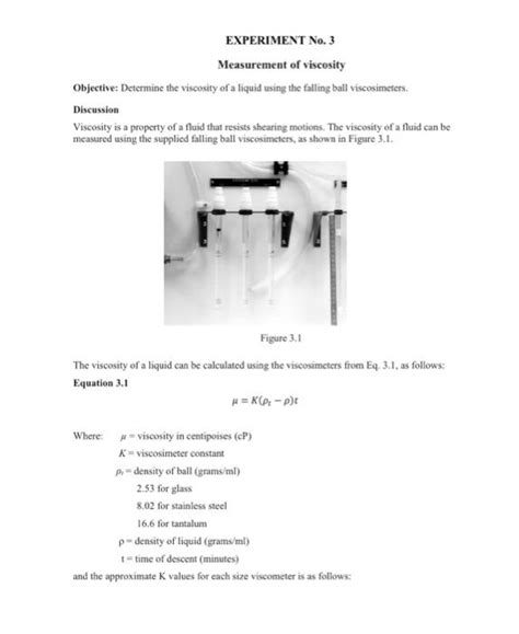 Solved Experiment Of Viscosity Data Experiment Measu