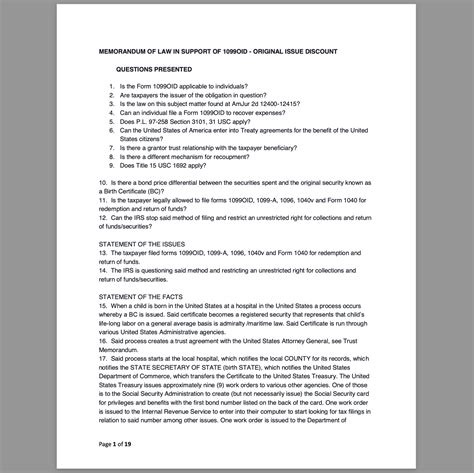 Memorandum Of Law In Support Of 1099oid Original Issue Discount
