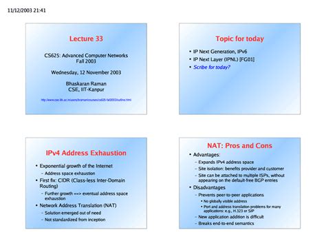 Ipv4 Address Exhaustion Advanced Computer Networks Lecture 33 Slides Computer Science