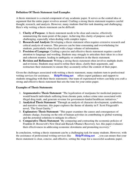 Definition Of Thesis Statement And Examples Pdf Essays Thesis