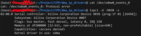 Dev Xdma0 Events 0 Protocol Error Read Interrupt Signal Faild