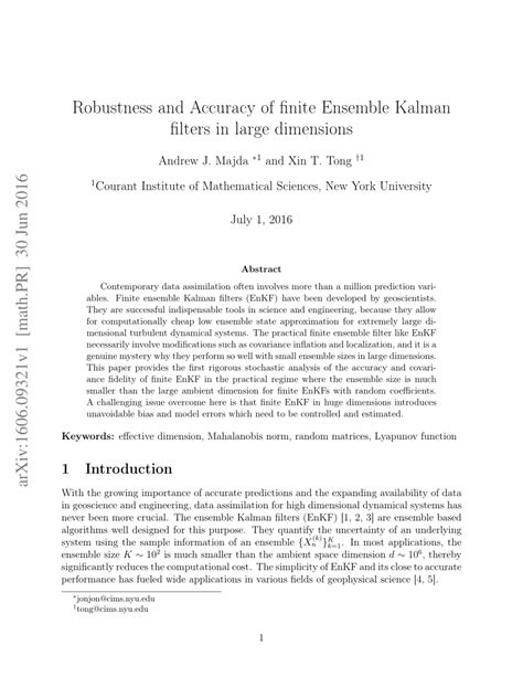 Pdf Robustness And Accuracy Of Finite Ensemble Kalman Filters In Large Dimensions