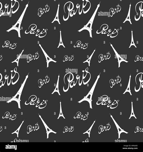 Seamless Pattern Eiffel Tower With Hearts Hand Drawing Stock Vector
