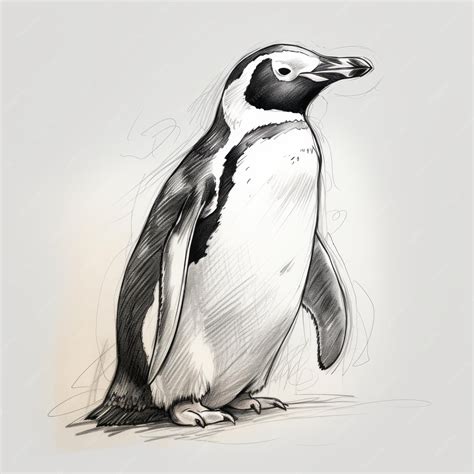 Premium Photo Realistic Penguin Digital Pen Sketch With Hyperdetailed