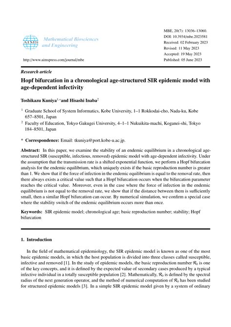 Pdf Hopf Bifurcation In A Chronological Age Structured Sir Epidemic