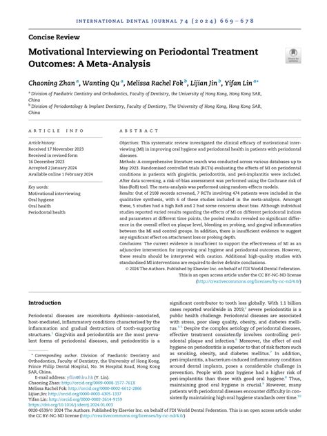 Pdf Motivational Interviewing On Periodontal Treatment Outcomes A Meta Analysis