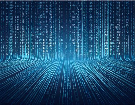 digital landscape with flowing binary code illuminated in blue tones