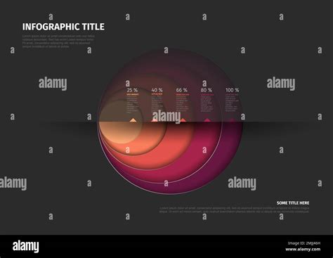 Vector Infographic Circle Layers Template With Five Level Volume Share Half Circles Red Color
