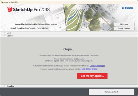 Sketchup Pro 2018 Installation Invalid Serial And Authorization Code Error Technical Problems