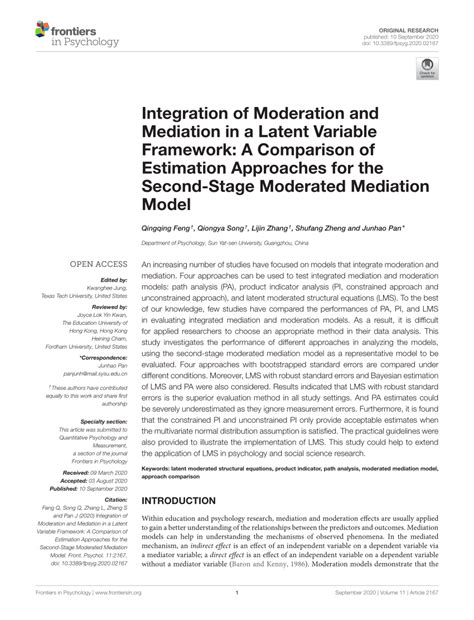 Pdf Integration Of Moderation And Mediation In A Latent Variable