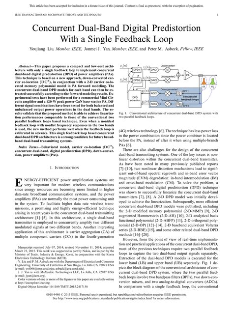 Pdf Concurrent Dual Band Digital Predistortion With A Single Feedback
