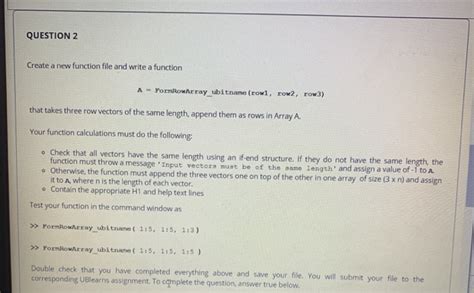solved question 2 create a new function file and write a