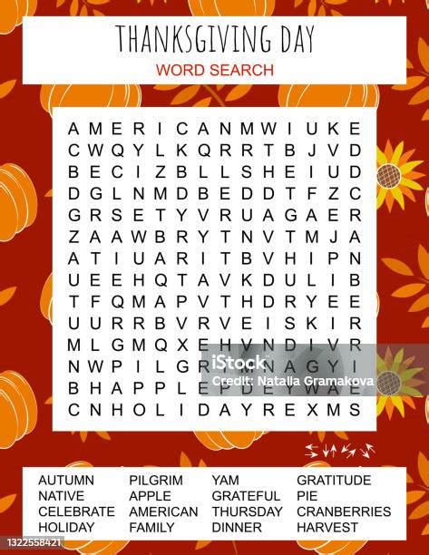 추수 감사절 단어 검색 퍼즐 영어 단어를 학습하기위한 논리 게임 휴일 축제 크로스 워드 워드 퍼즐 추수감사절에 대한 스톡 벡터 아트 및 기타 이미지 Istock