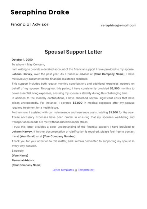 Free Spousal Support Letter Template To Edit Online