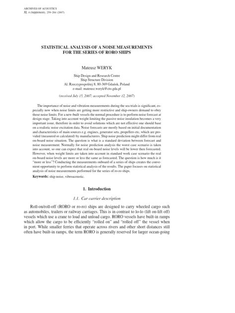 Statistical Analysis Of A Noise Measurements Pdf Ships
