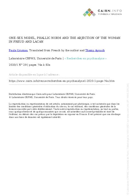 Pdf One Sex Model Phallic Norm And The Abjection Of The Woman In