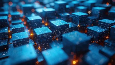 Interconnected Blue Cubes In 3d Render Stock Illustration