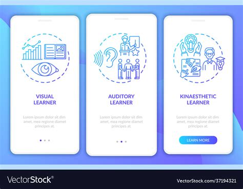 Learning Styles Navy Onboarding Mobile App Page Vector Image