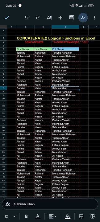 How To Create A Excel Concatenate Function Music Shorts Short Excel Youtube
