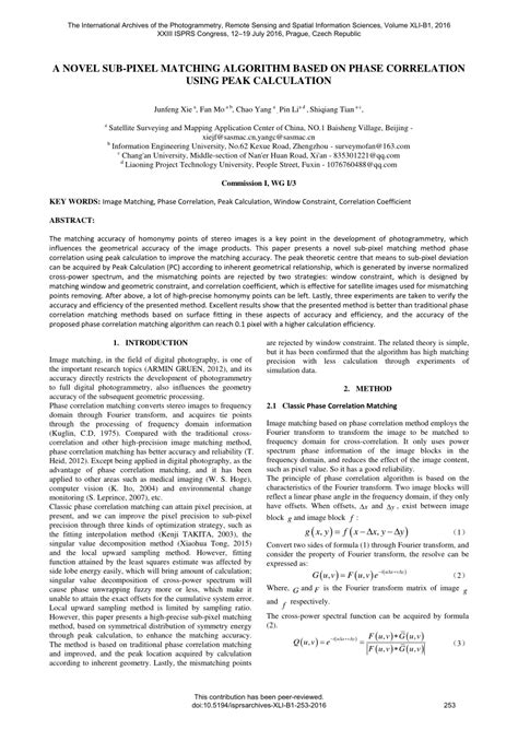Pdf A Novel Sub Pixel Matching Algorithm Based On Phase Correlation Using Peak Calculation