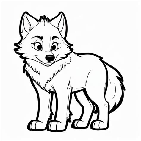Wolf Outline Black And White Cute Coloring Book Premium Ai Generated