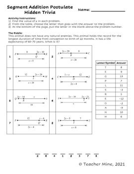Segment Addition Postulate Worksheet