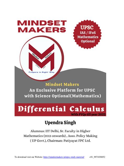 Systematially Designed Book For Differential Calculus Upsc Cse Ifos Mathematics Optional Mindset