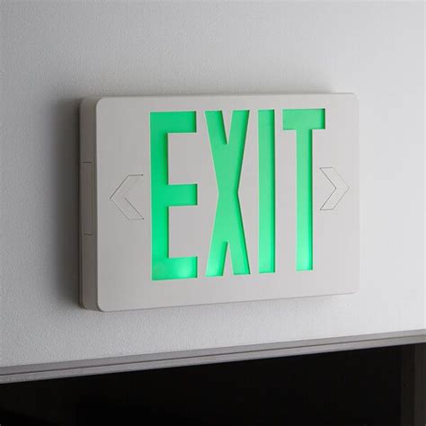 Lavex Slim Green LED Exit Sign With Battery Backup 1 1W Unit Exit Sign Emergency Exit Signs