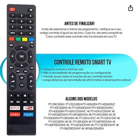 Controle Remoto Am 0012 Smart Tv Compatível Com Philco 4k Tecla Netflix